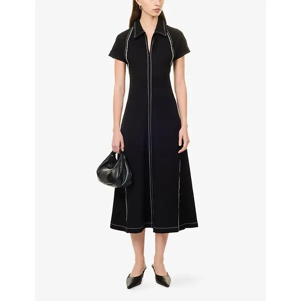 ME+EM Contrast-stitch Fit-and-flare Jersey Midi Dress