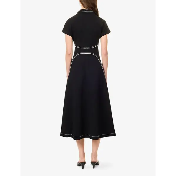 ME+EM Contrast-stitch Fit-and-flare Jersey Midi Dress