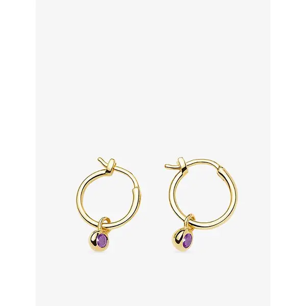 MISSOMA February Birthstone Mini Charm 18ct Yellow Plated Brass And Amethyst Hoop Earrings - Gold