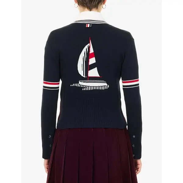 Thom Browne Sailboat Striped Cotton Cardigan