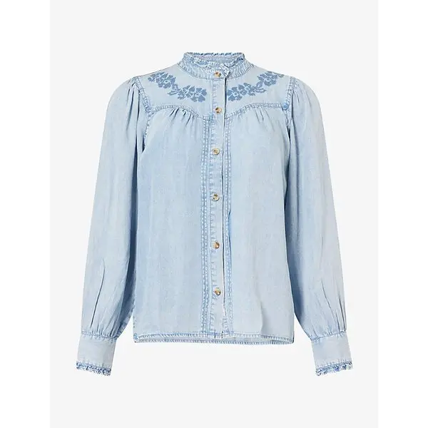 Rails Alanna Floral-embroidered Chambray Shirt