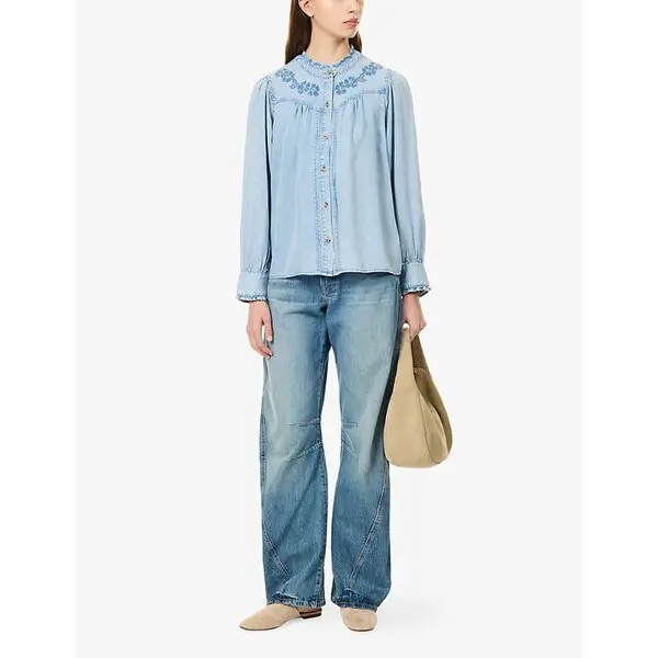 Rails Alanna Floral-embroidered Chambray Shirt