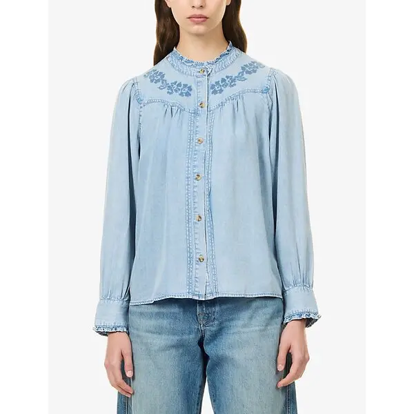 Rails Alanna Floral-embroidered Chambray Shirt