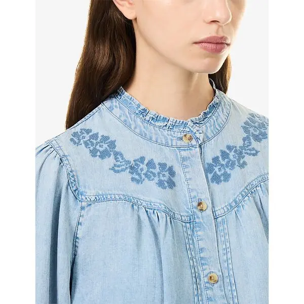 Rails Alanna Floral-embroidered Chambray Shirt