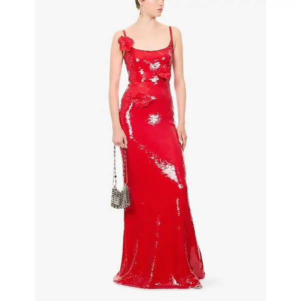 David Koma Flower-embellished Sequinned Gown