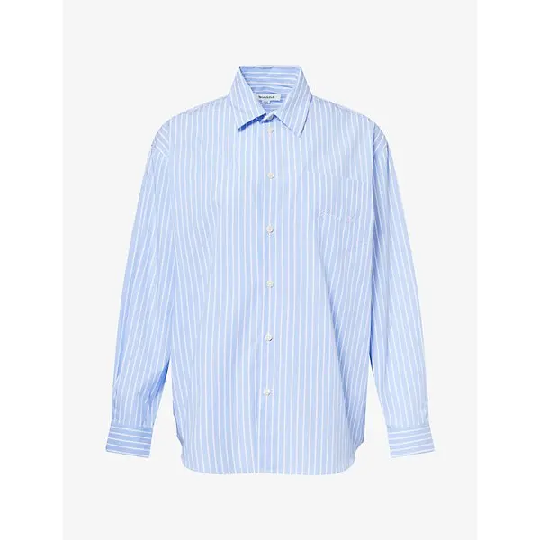 SPORTY & RICH Logo-embroidered Striped Cotton Shirt - Mist Striped