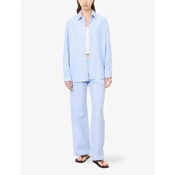 Sporty & Rich Logo-embroidered Striped Cotton Shirt
