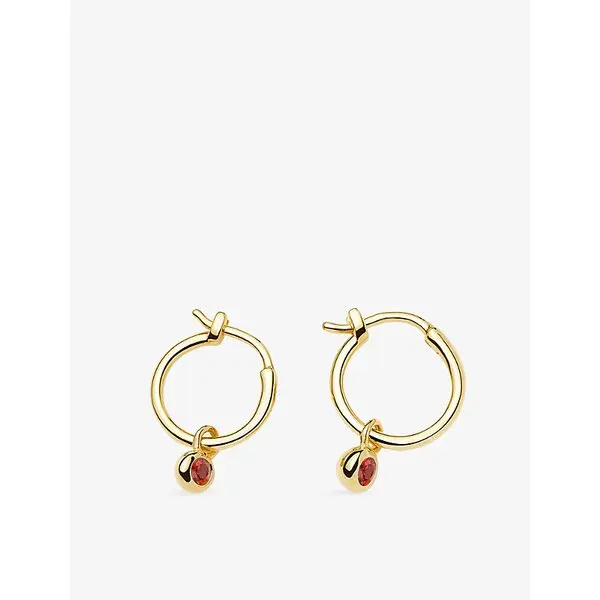 MISSOMA Birthstone Mini Charm 18ct Yellow Plated Brass And Garnet Hoop Earrings - Gold