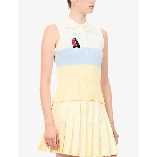 Thom Browne Nantucket Scenic-embroidered Cotton Vest Top