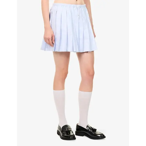 Thom Browne Drawstring Pleated Cotton Mini Skirt - Light Blue