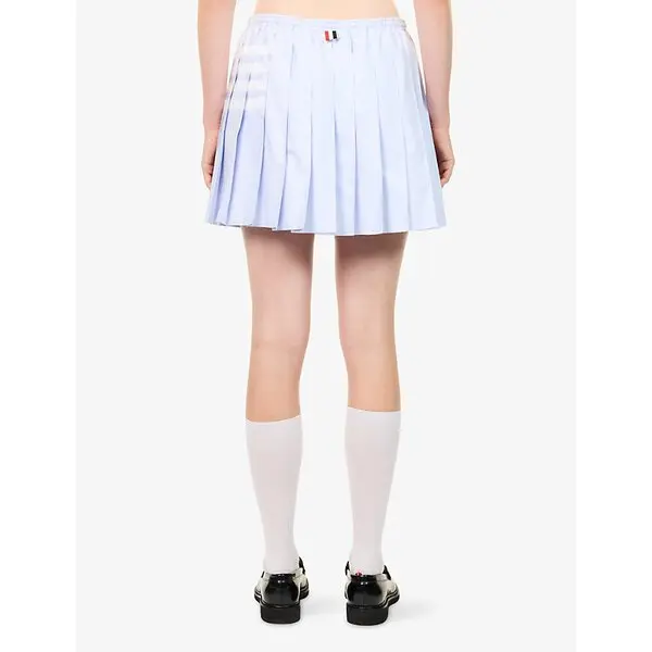Thom Browne Drawstring Pleated Cotton Mini Skirt - Light Blue