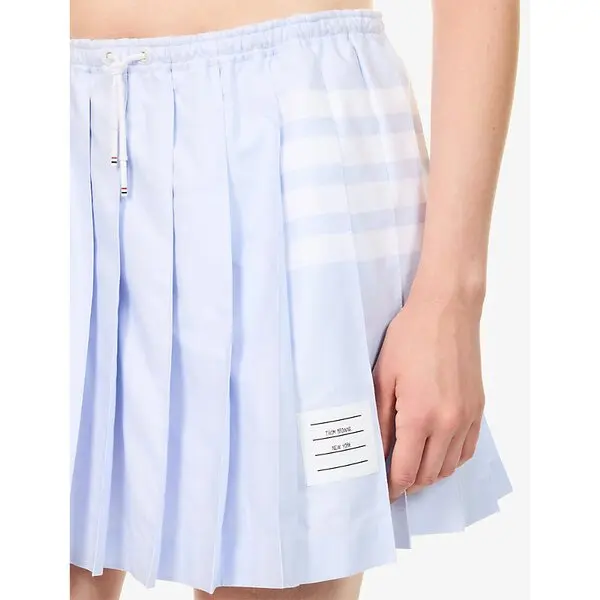 Thom Browne Drawstring Pleated Cotton Mini Skirt - Light Blue