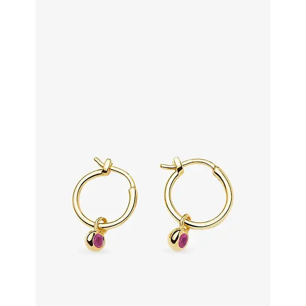 MISSOMA July Birthstone Mini Charm 18ct Yellow Plated Brass And Ruby Hoop Earrings - Gold