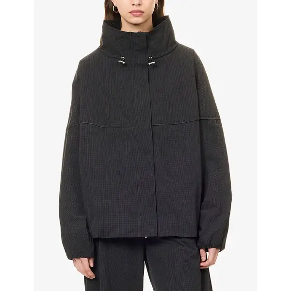 THE COUTURE CLUB Micro-check Funnel-neck Shell Jacket