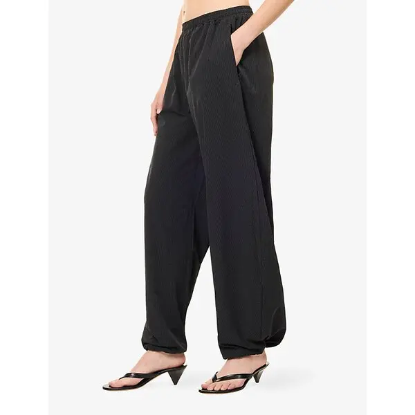 THE COUTURE CLUB Micro-check Drawstring-hem Shell Trousers