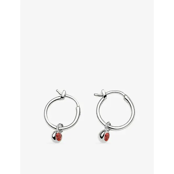 MISSOMA Birthstone Mini Charm Plated Brass And Garnet Hoop Earrings - Silver