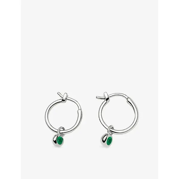 MISSOMA May Birthstone Mini Charm Plated Brass And Green Onyx Hoop Earrings - Silver