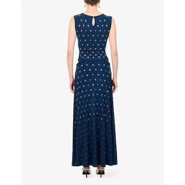 Rabanne Plunge-neck Bead-embellished Stretch-jersey Maxi Dress