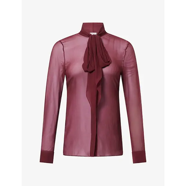 Gabriela Hearst Shildon Sheer Silk Top - Bordeaux