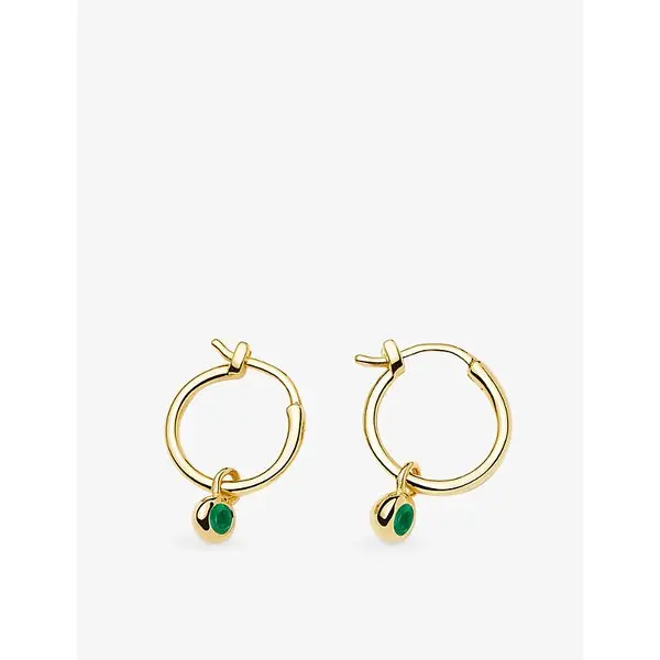 MISSOMA May Birthstone Mini Charm 18ct Yellow Plated Brass And Green Onyx Hoop Earrings - Gold