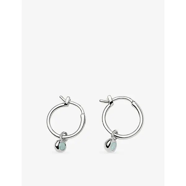 MISSOMA March Birthstone Mini Charm Plated Brass And Aquamarine Hoop Earrings - Silver