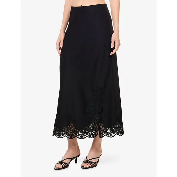 ME+EM Lace-trim Satin Maxi Skirt