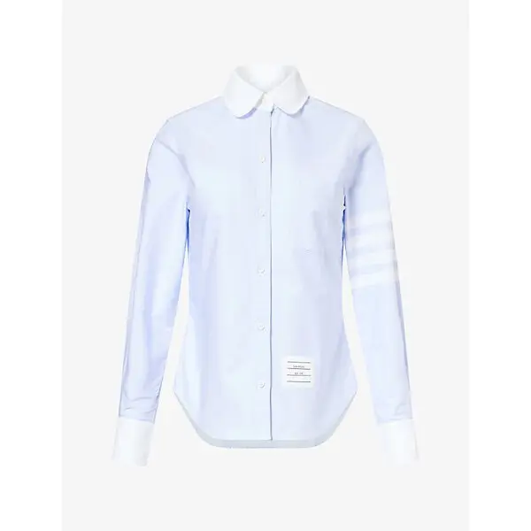 Thom Browne Round-collar Long-sleeve Cotton Shirt - Light Blue