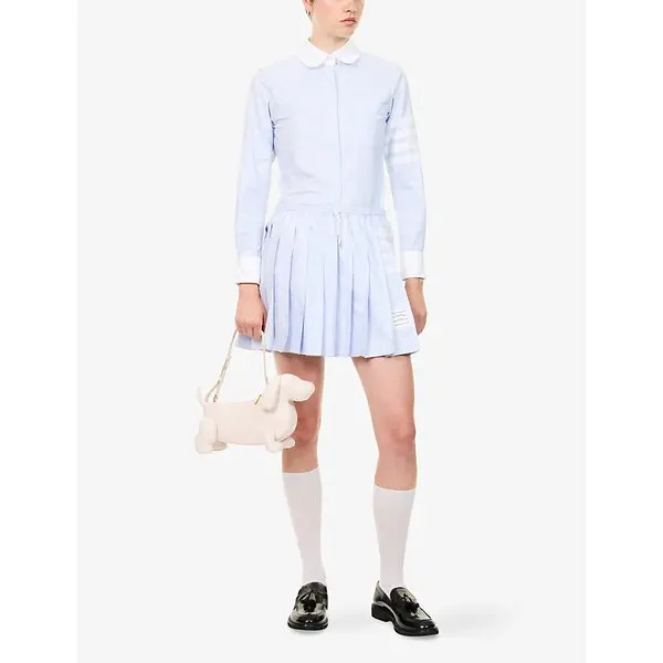 Thom Browne Round-collar Long-sleeve Cotton Shirt - Light Blue