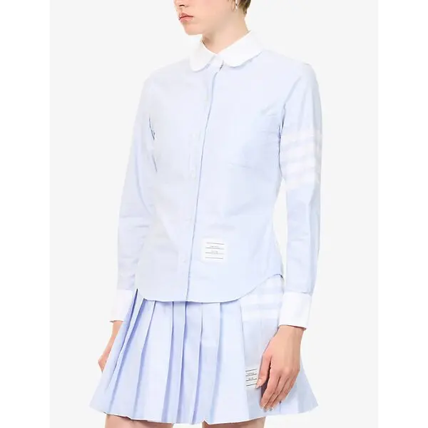 Thom Browne Round-collar Long-sleeve Cotton Shirt - Light Blue