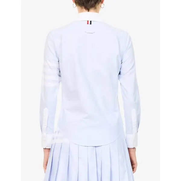 Thom Browne Round-collar Long-sleeve Cotton Shirt - Light Blue