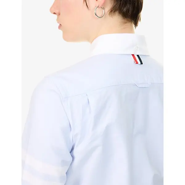 Thom Browne Round-collar Long-sleeve Cotton Shirt - Light Blue