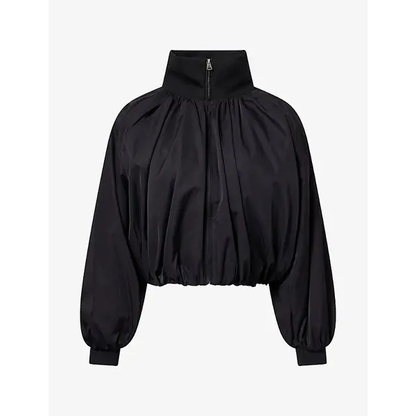 THE COUTURE CLUB Funnel-neck Ruched-hem Shell Bomber Jacket