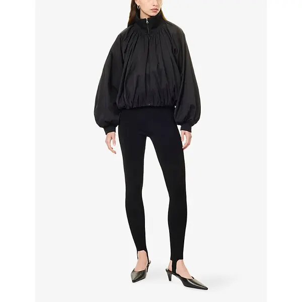 THE COUTURE CLUB Funnel-neck Ruched-hem Shell Bomber Jacket