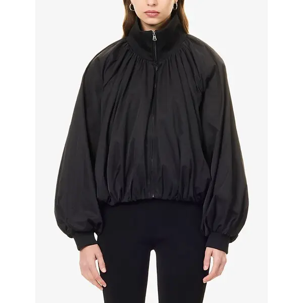 THE COUTURE CLUB Funnel-neck Ruched-hem Shell Bomber Jacket