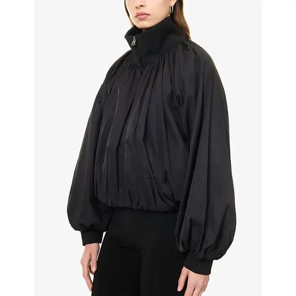 THE COUTURE CLUB Funnel-neck Ruched-hem Shell Bomber Jacket