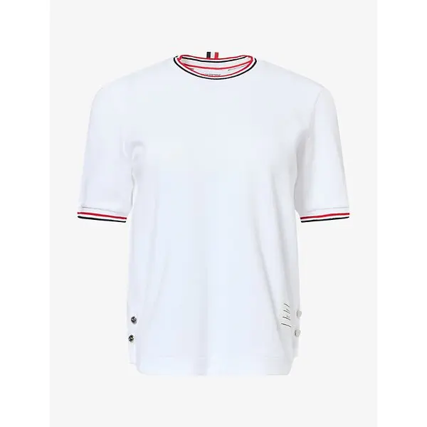 Thom Browne Contrast-stripe Trims Cotton Piqué Top - White