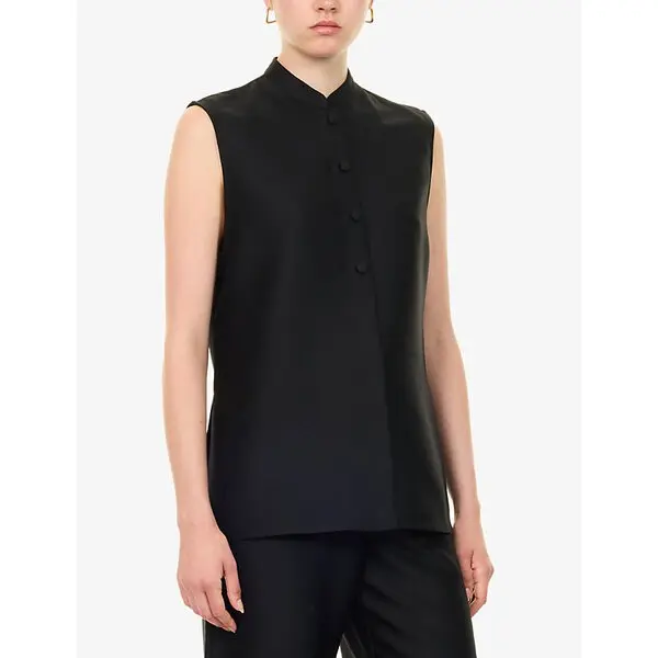 Le Kasha Wool-blend Sleeveless Stand-collar Shirt