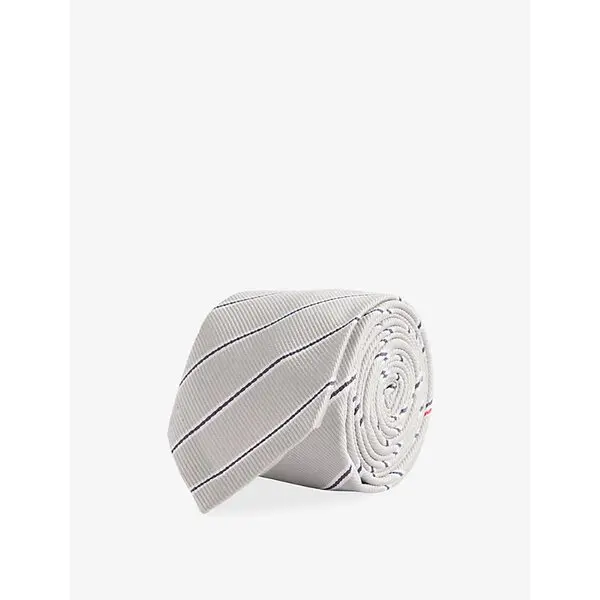 Thom Browne Jacquard Stripe Silk Tie - Med Grey