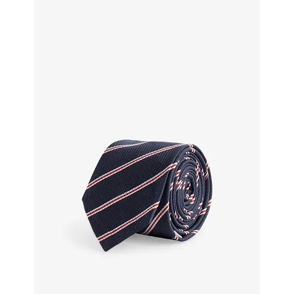 Thom Browne Jacquard Stripe Silk Tie - Navy