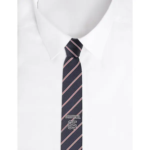 Thom Browne Jacquard Stripe Silk Tie - Navy