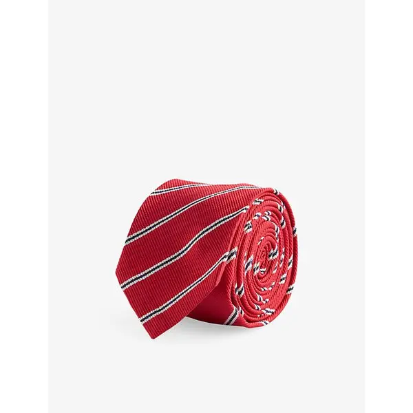 Thom Browne Jacquard Stripe Silk Tie - Red