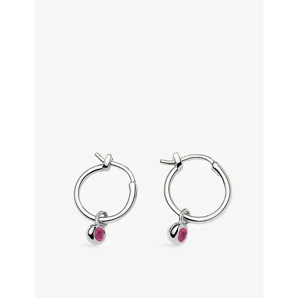 MISSOMA July Birthstone Mini Charm Plated Brass And Ruby Hoop Earrings - Silver