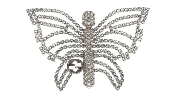 Gucci Crystal Embellished Butterfly Brooch - Silver