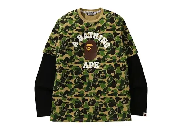 A BATHING APE Abc Camo College Layered Long Sleeve Tee Shirt