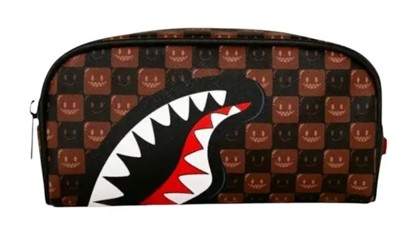 SPRAYGROUND Sharks In Paris Bubble Check Pouch - Brown/black