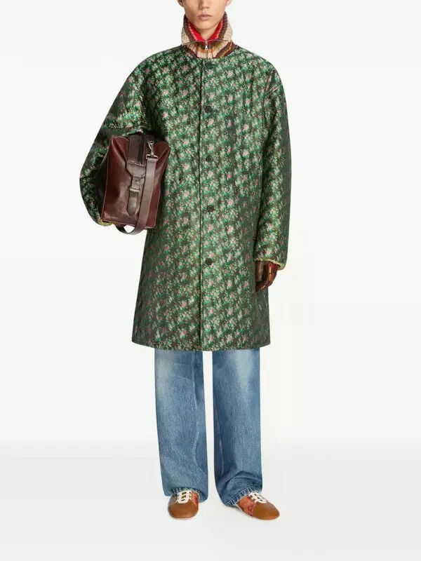 Dries Van Noten Collarless Jacquard Coat