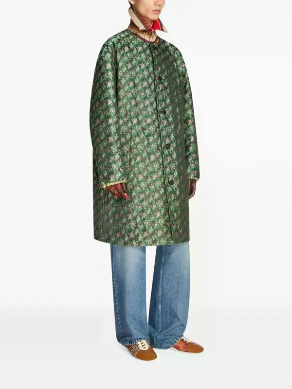Dries Van Noten Collarless Jacquard Coat