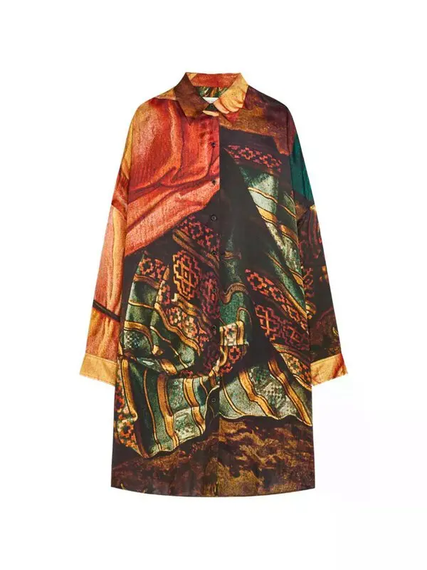 Dries Van Noten Silk Shirt Dress - Red