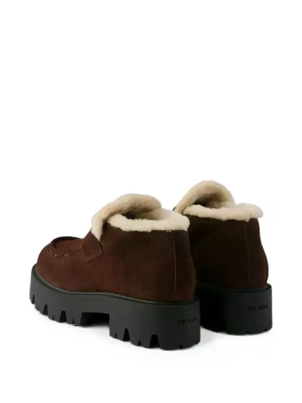 Prada Suede And Shearling Lined Lug Sole Loafers