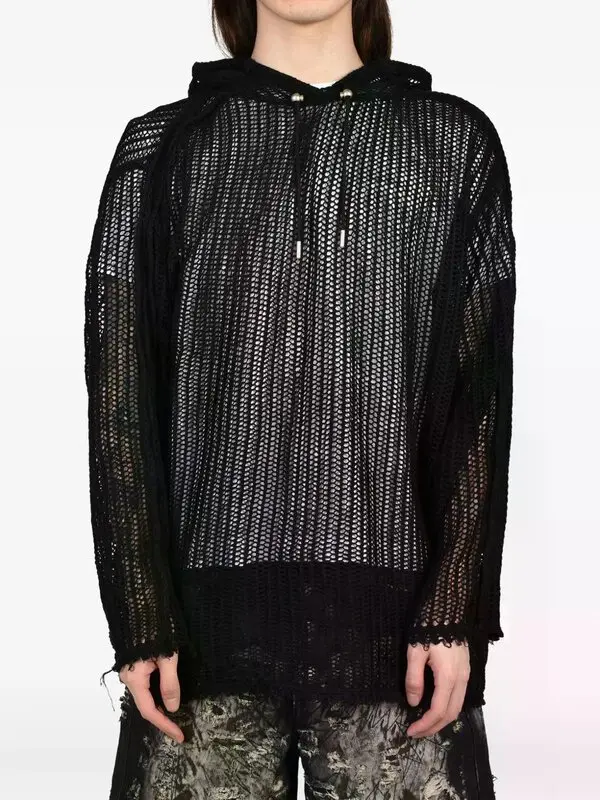 THUG CLUB Distressed Mesh-knit Hoodie